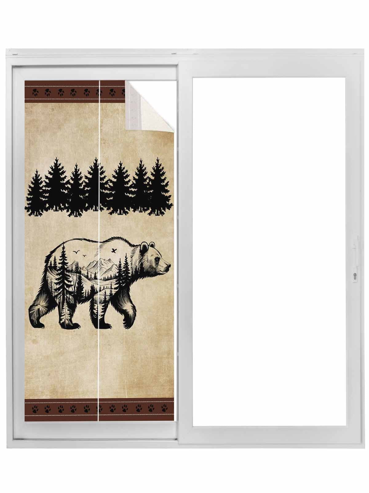 Brown Black Bear Window Privacy Film, Farmhouse Cabin Forest Vintage ...