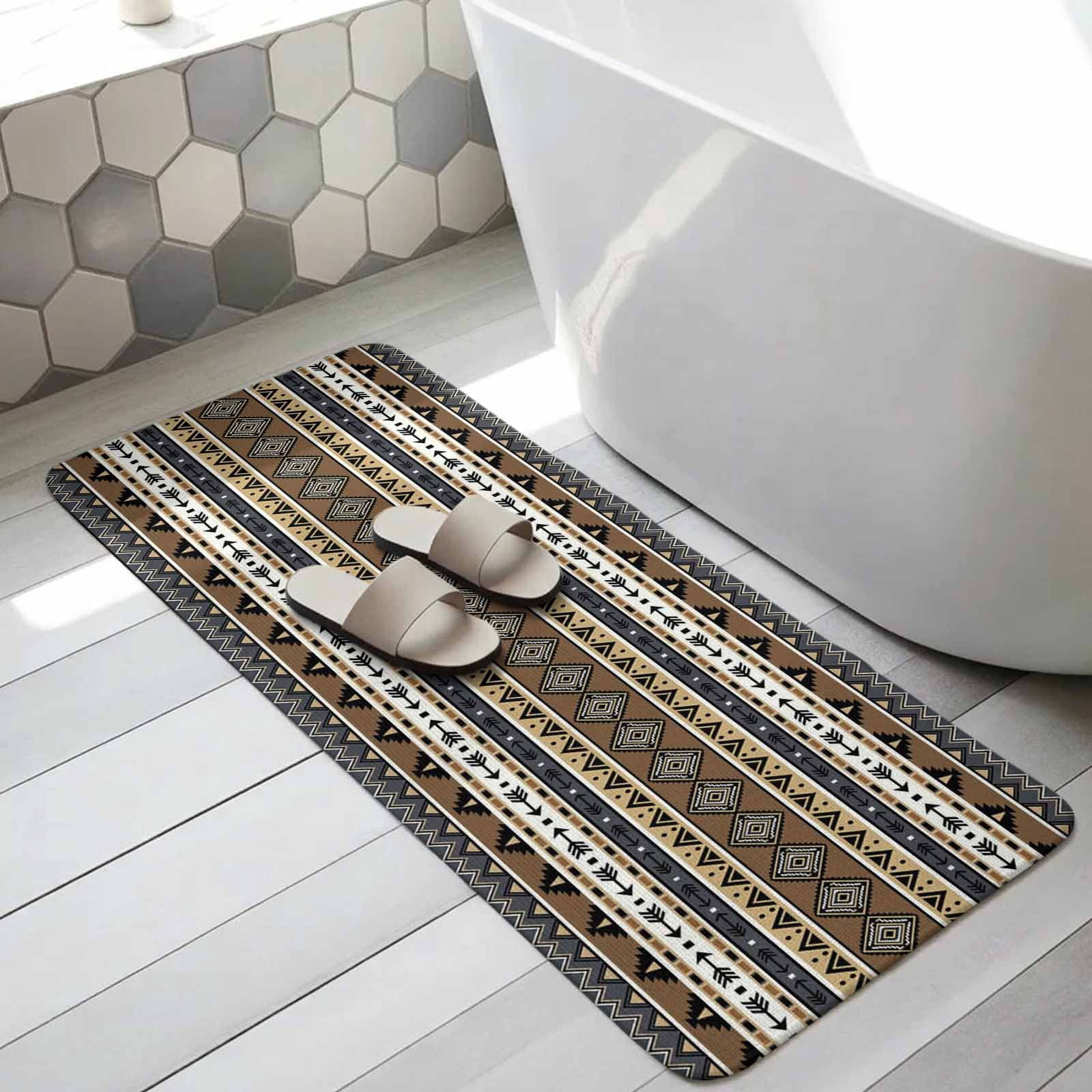 Brown Black Boho Bathroom Runner Rugs Non Slip Washable Absorbent ...