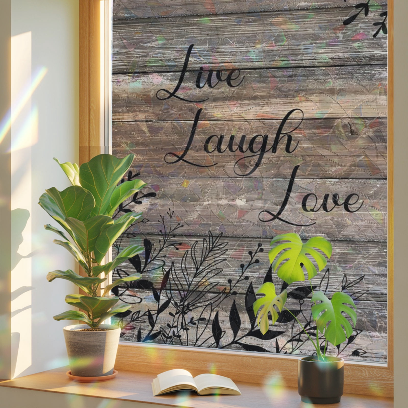 Brown Black Botanical Window Privacy Film Rainbow Static Cling Stain ...