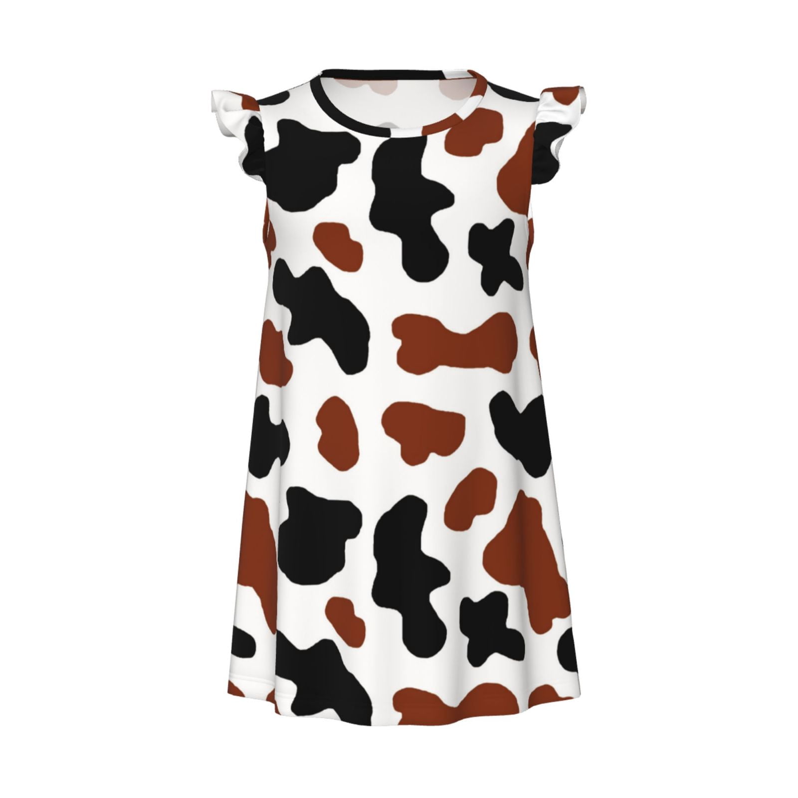Brown Black Cow Girls Nightgowns, Flutter Sleeve Pajamas Nightdress ...