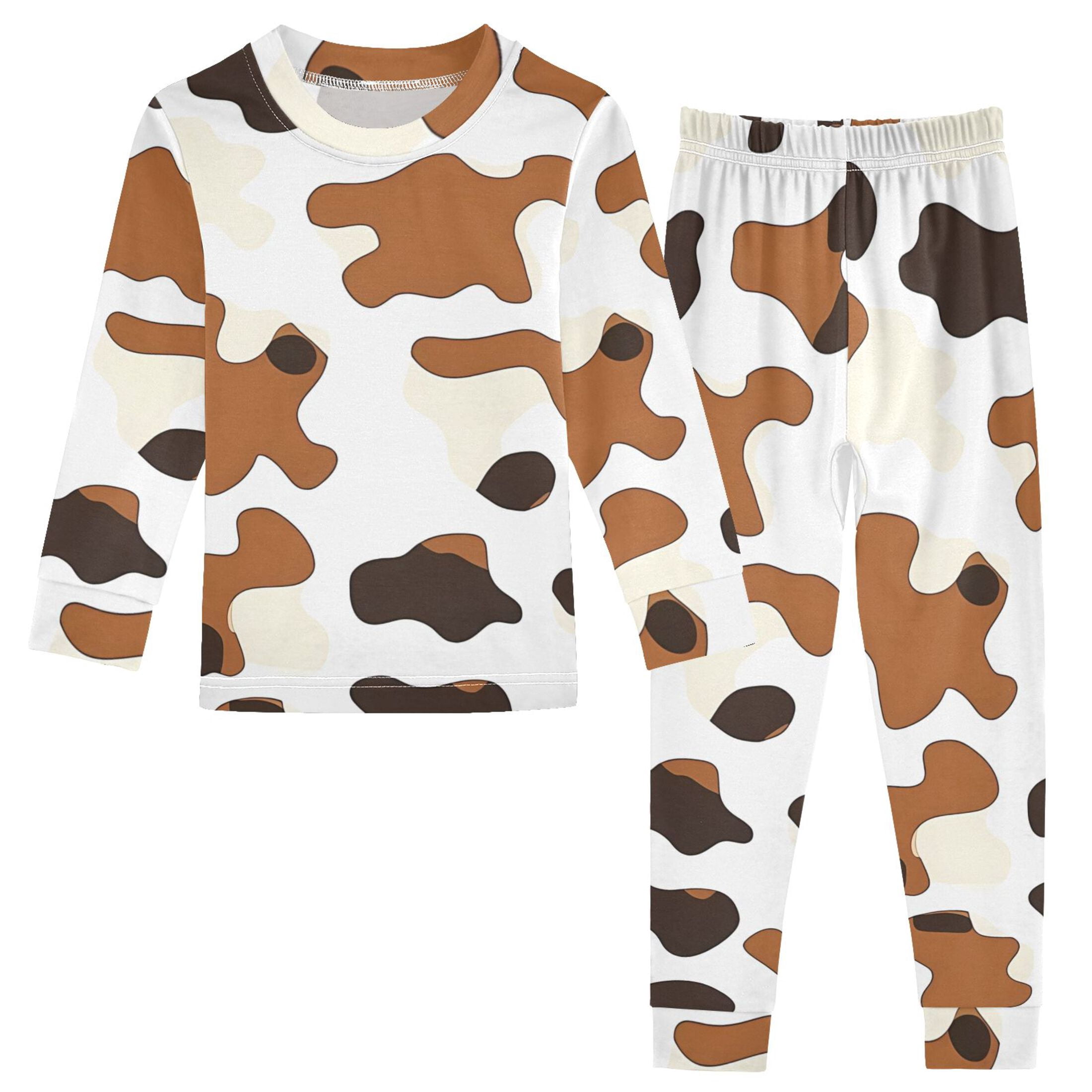 Brown Black Cow Pattern Cotton Pajamas 2 Piece Set Sleepwear Soft and ...