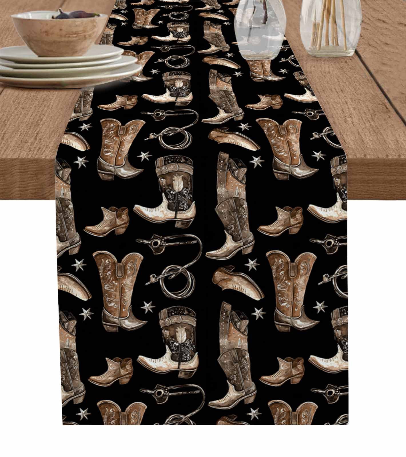 Brown Black Cowboy Table Runner 72 Inches, Country Western Vintage Bed ...
