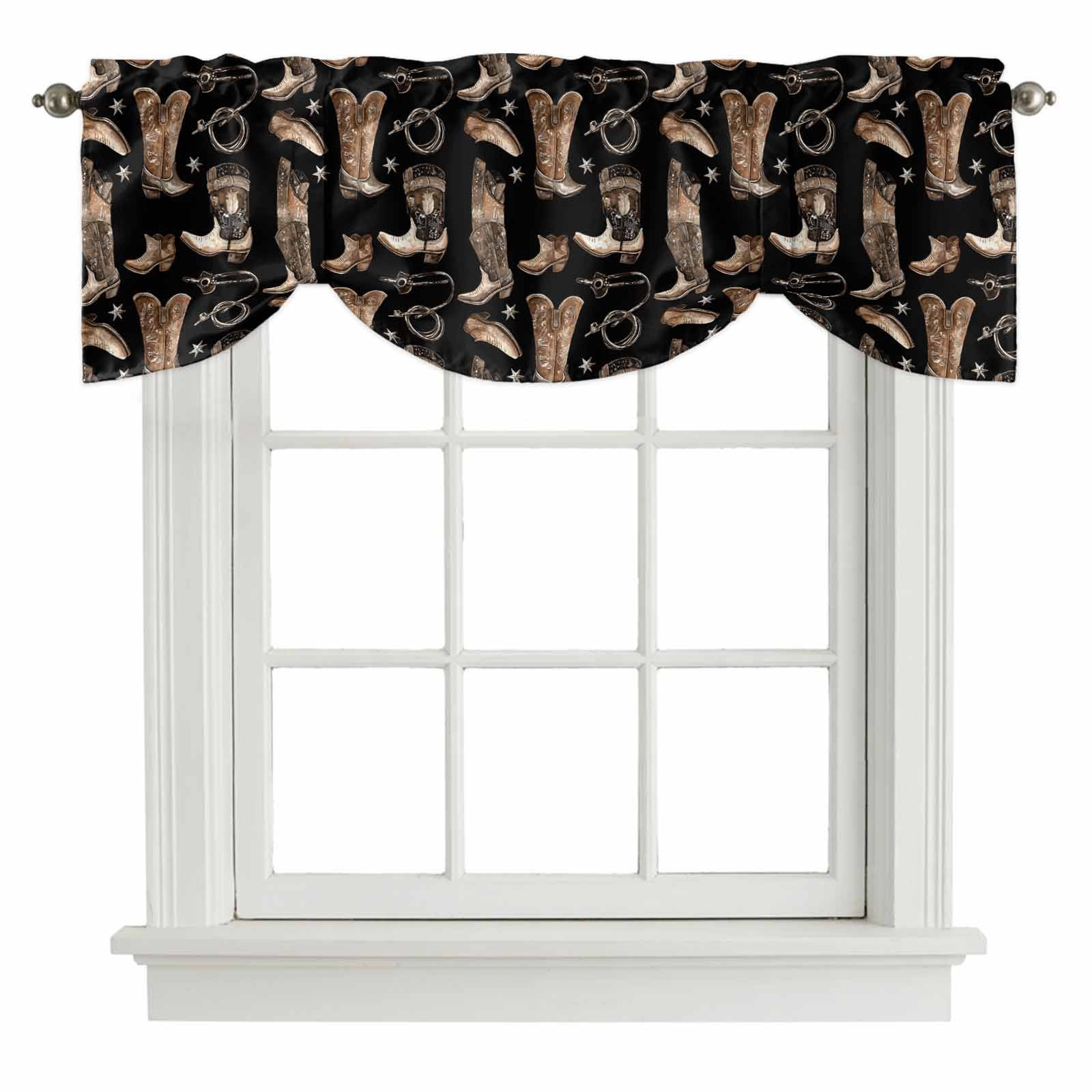 Brown Black Cowboy Tie Up Valance Curtains for Windows, Kitchen ...