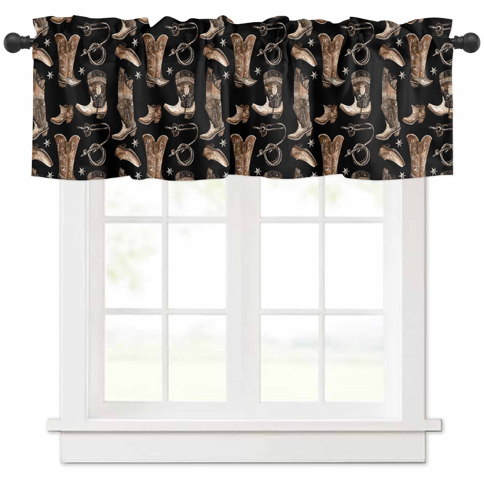 Brown Black Cowboy Valances for Windows Farmhouse Kitchen Curtains ...