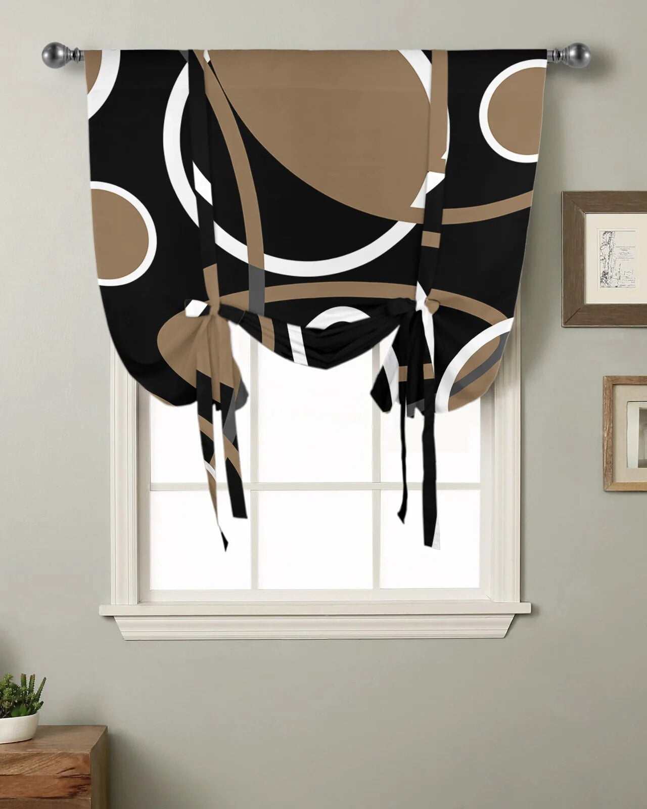Brown Black Geometric Abstract Texture Kitchen Short Window Curtain ...