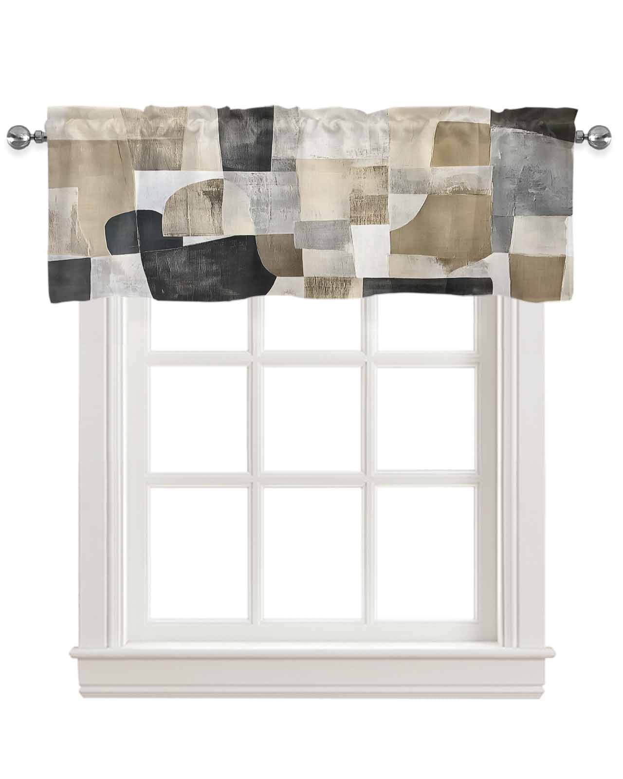 Brown Black Geometric Kitchen Valances for Windows Farmhouse Linen ...