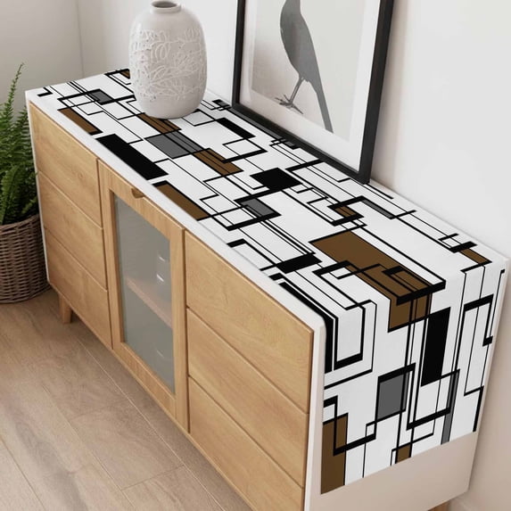 Brown Black Geometric Lines Art Table Runner 70 Inches Long,Kitchen ...