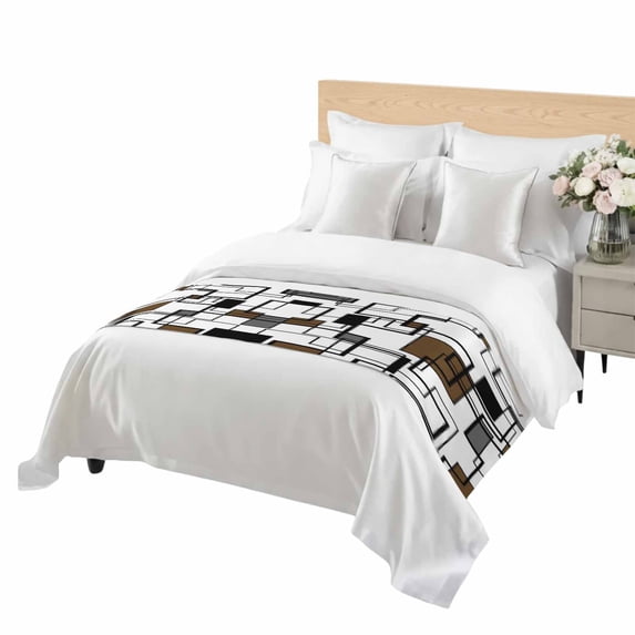 Brown Black Gray Bed Runner King Size Abstract Geometric Stripes ...