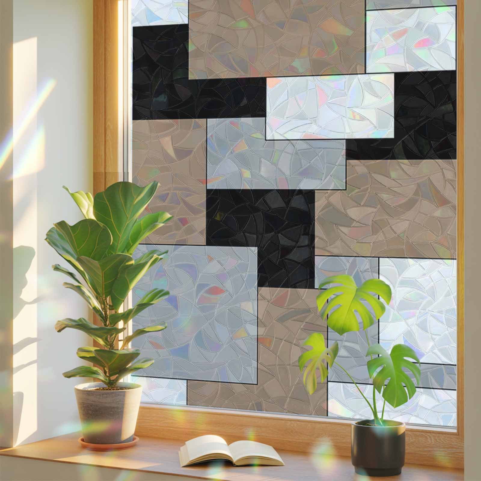 Brown Black Grey Privacy Window Film, Decorative Stained Glass Window ...