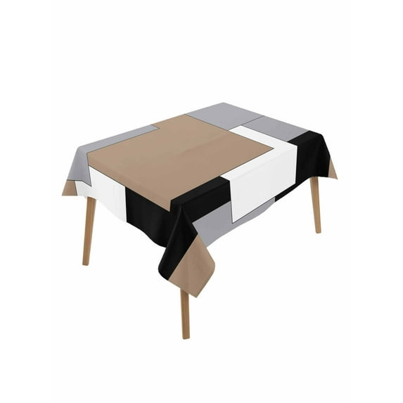 Brown Black Grey Table Cloth, Middle Century Irregular Geo Abstract Art ...
