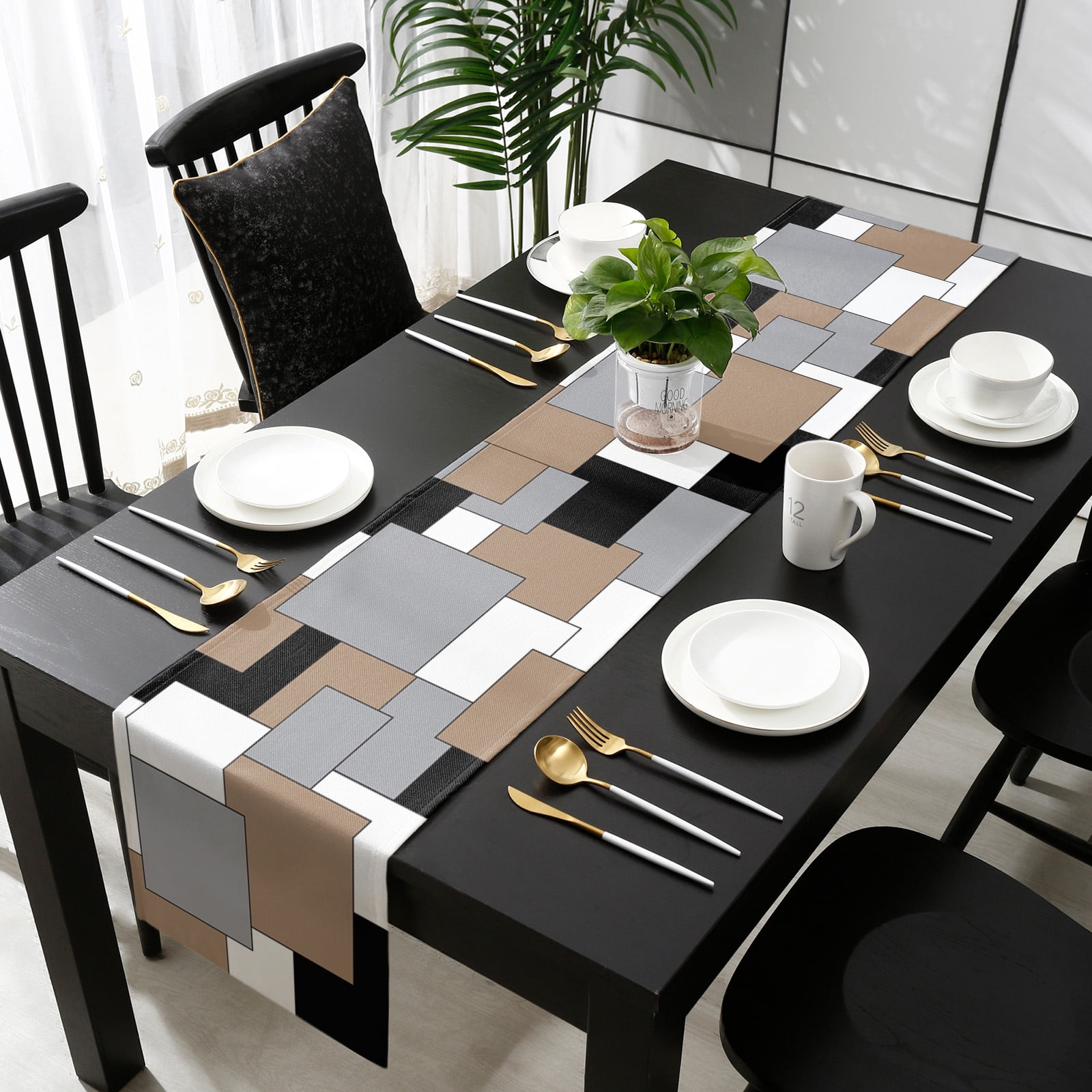 Brown Black Grey Table Runner 36 Inches Small - Middle Century ...