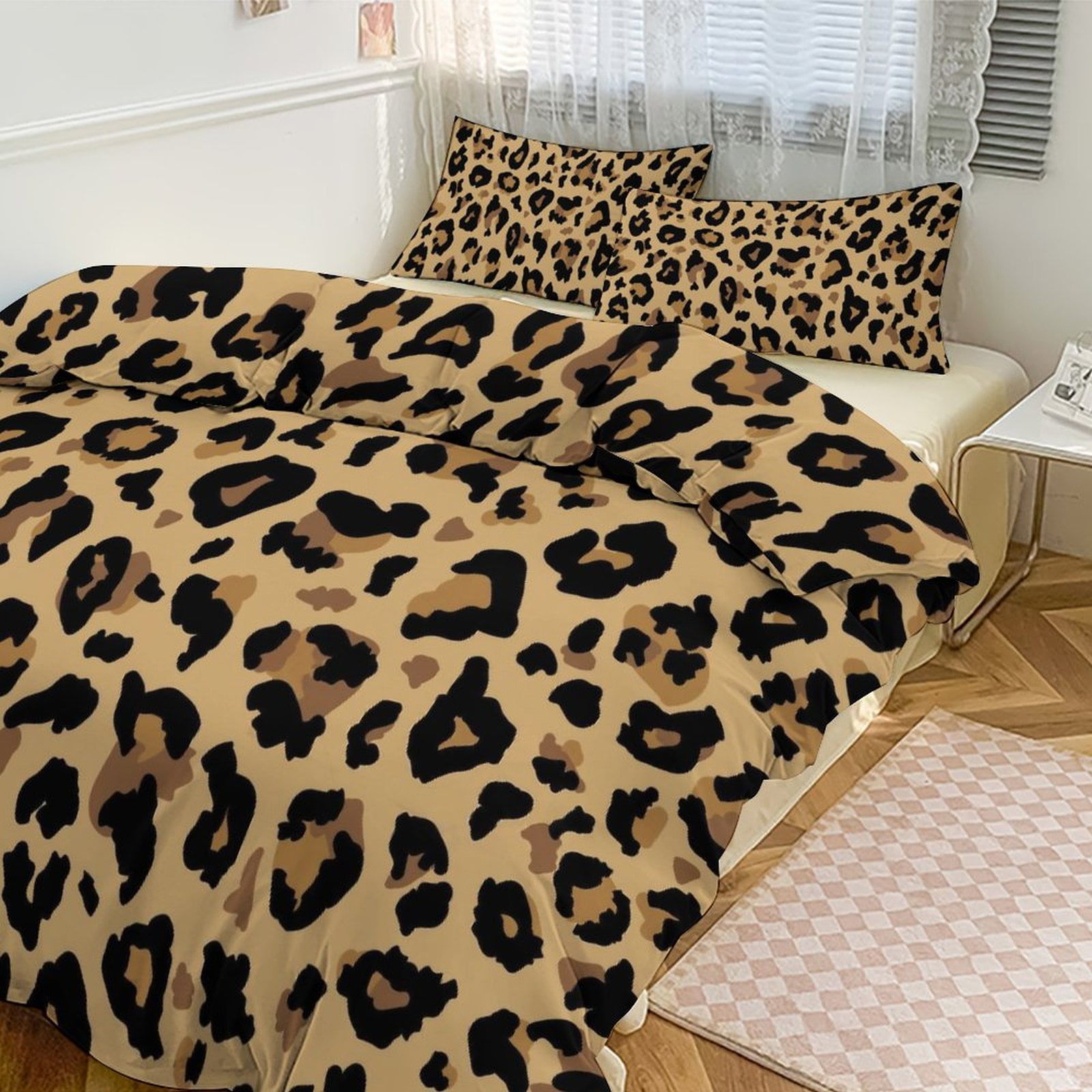 Brown Black Leopard Animal Pattern 102"x90"3 Pcs Soft Bedding Set ...