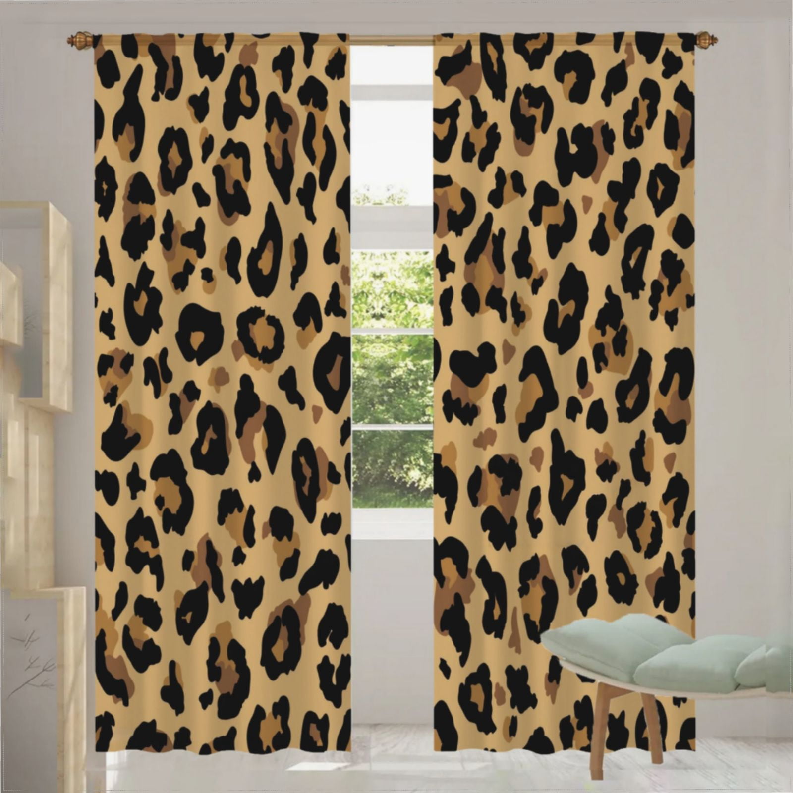 Brown Black Leopard Fur Pattern Sheer Window Curtains for Living Room ...