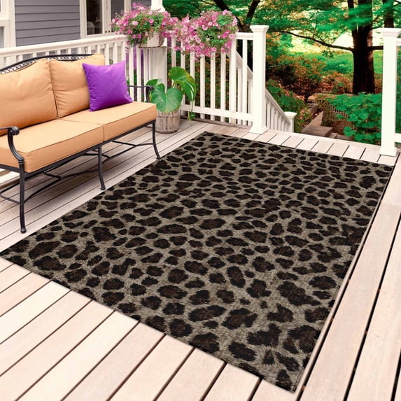 Brown Black Leopard Print Outdoor Rug for Patio/Deck/Porch, Non-Slip ...