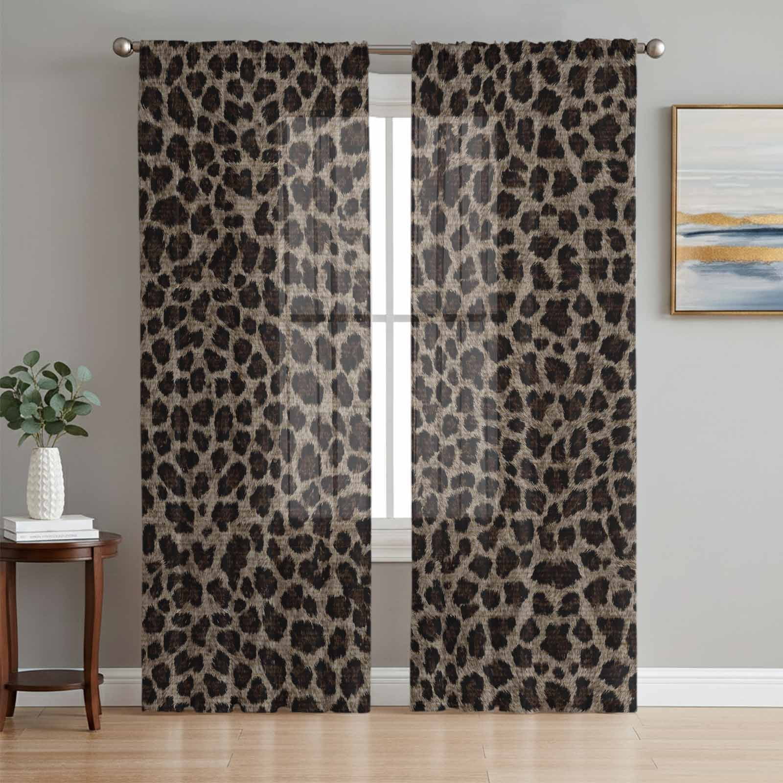 Brown Black Leopard Print Sheer Curtains for Living Room Bedroom ...
