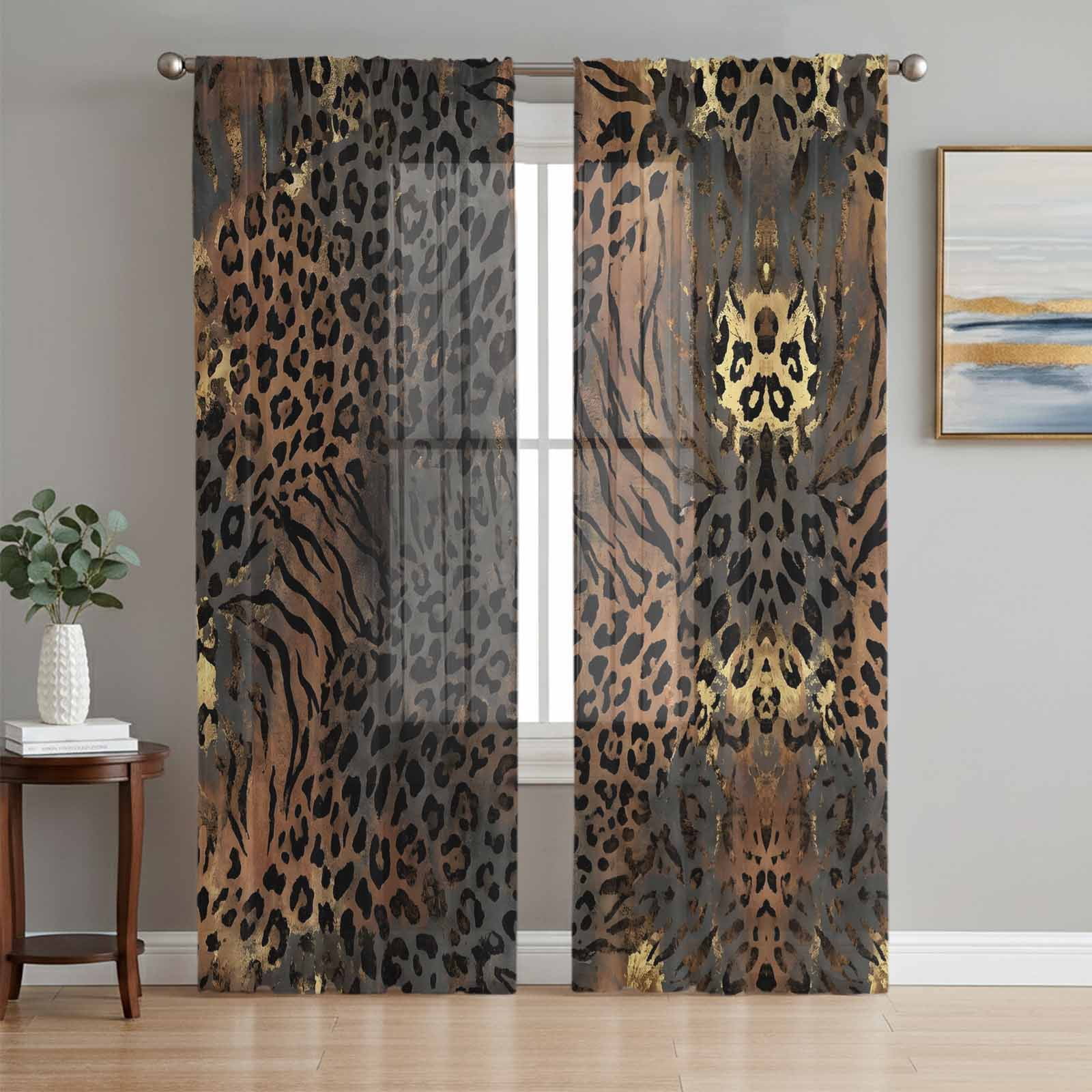 Brown Black Leopard Print Sheer Curtains for Living Room Bedroom ...