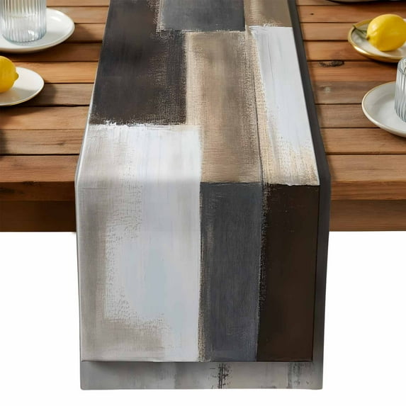 Brown Black Painting Table Runner, Abstract Art Kitchen Table Runners ...
