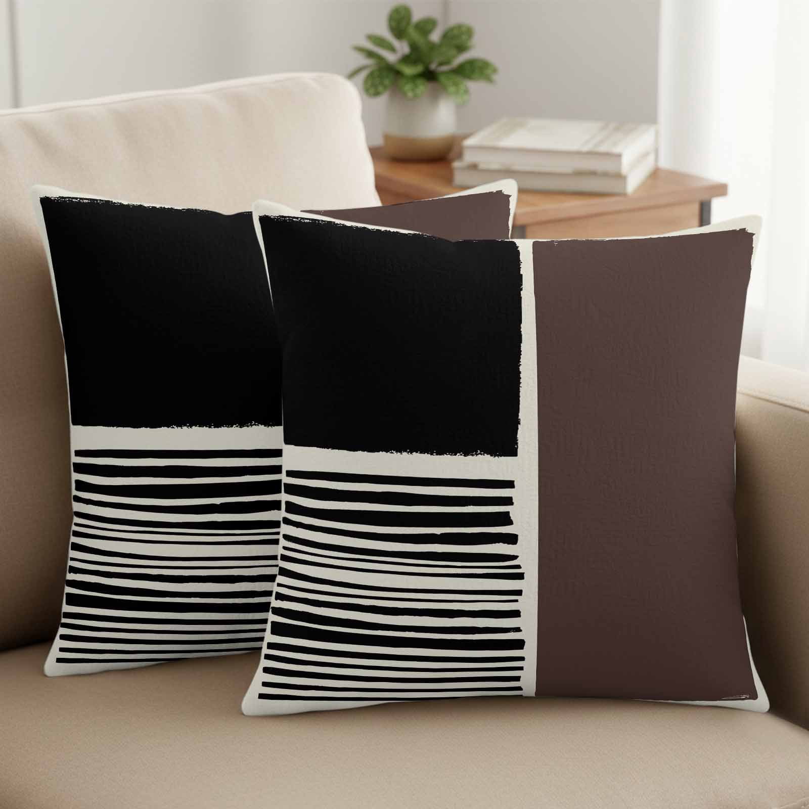 Brown Black Pillow Covers Set of 2, Vintage Japanese Style Striped ...