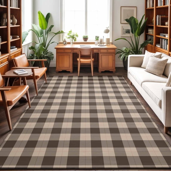 Brown Black Plaid 2.7'x5' Rug for Office Desk Chair Area Small Bedroom ...