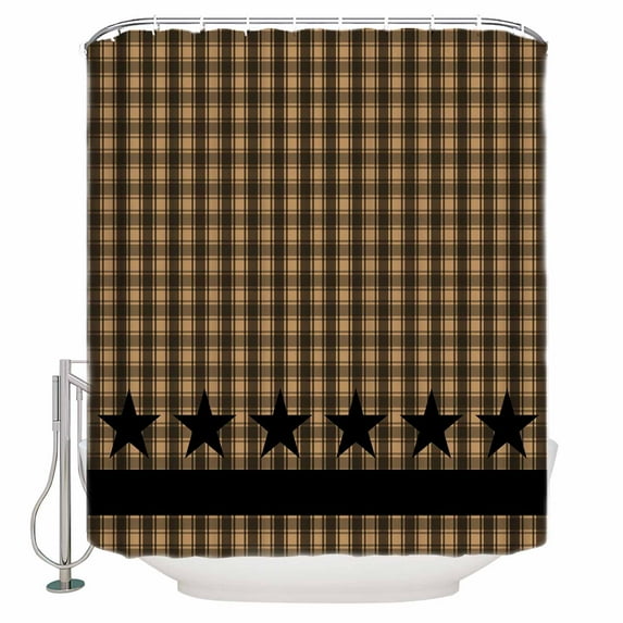 Brown Black Plaid Bathroom Shower Curtains with 12 Hooks Polyester ...