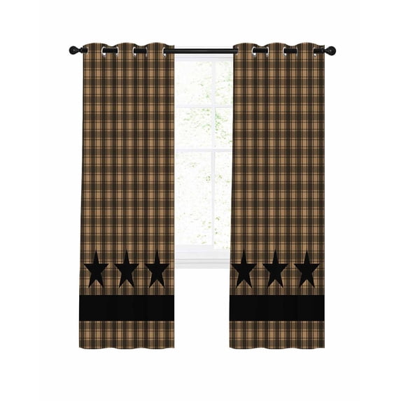 Brown Black Plaid Blackout Curtains 90 Inches Long for Bedroom, Vintage ...