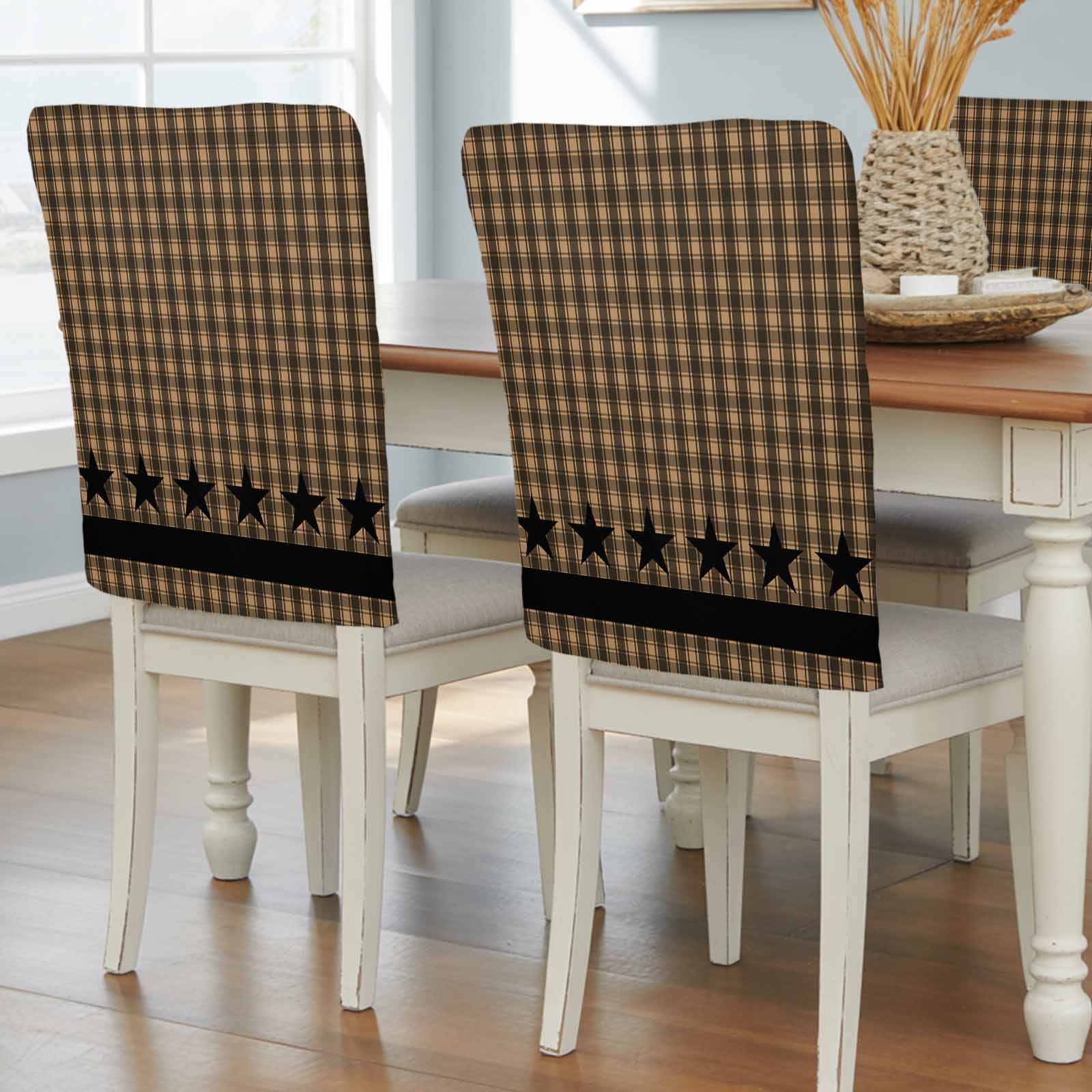 Brown Black Plaid Chair Back Covers, Retro Plaid Country Star Farmhouse ...