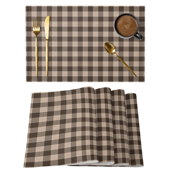 Brown Black Plaid Cotton Linen Placemats Set of 1, Country Rustic ...