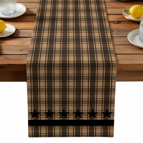 Brown Black Plaid Cotton Linen Table Runner for Dining Kitchen, Vintage ...