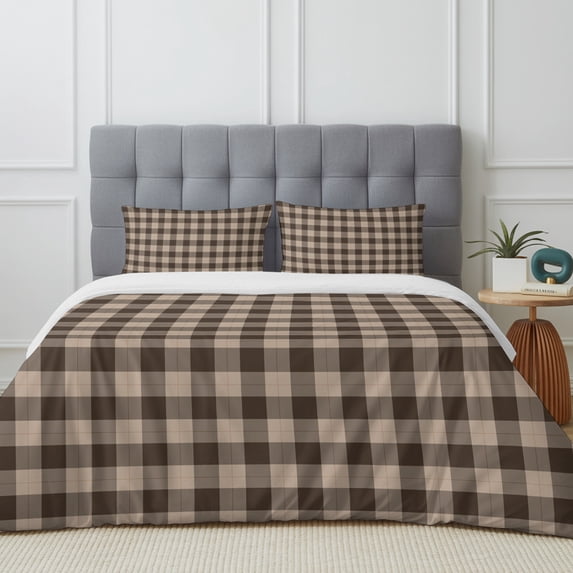 Brown Black Plaid Duvet Cover Set King Size, Country Rustic Farmhouse ...