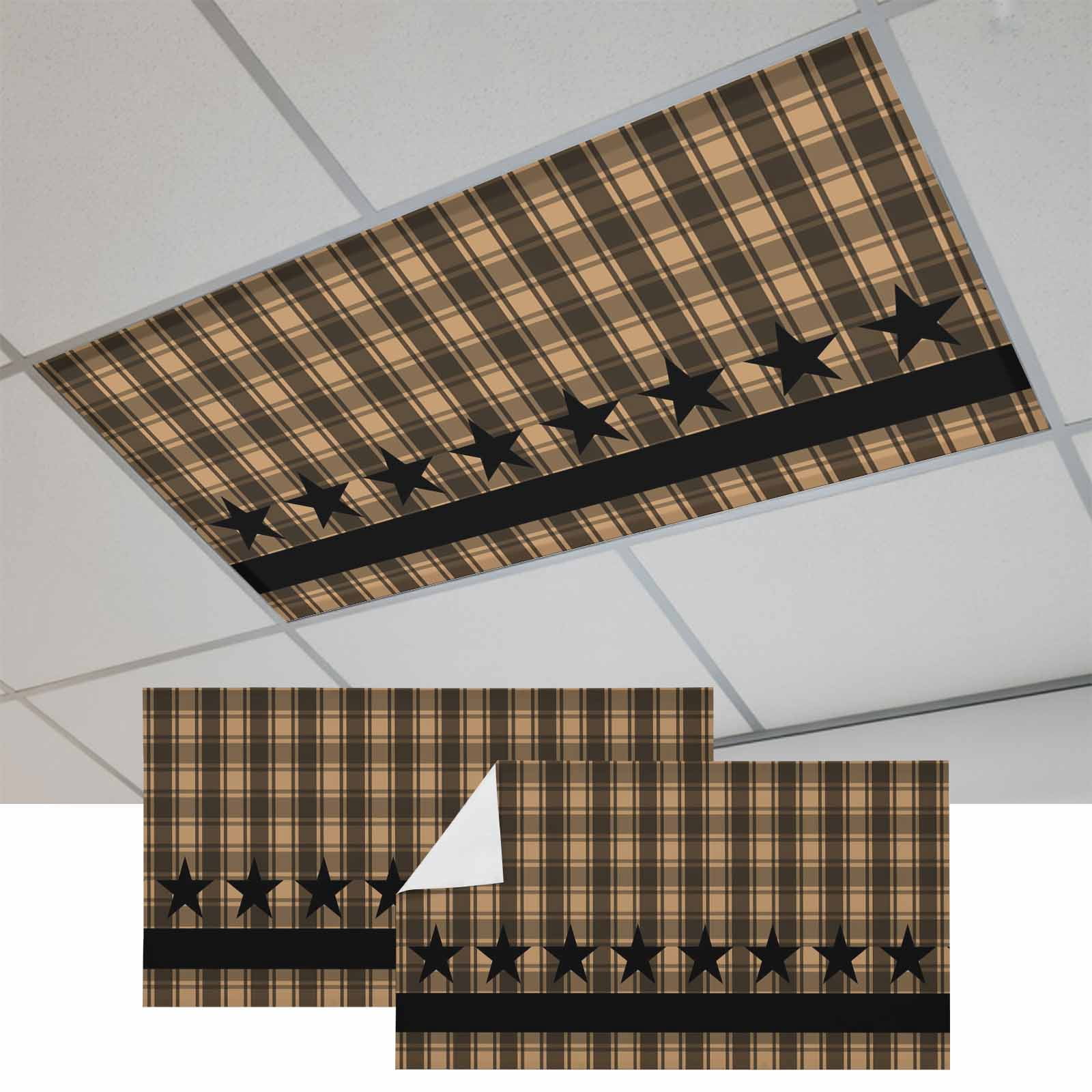 Brown Black Plaid Fluorescent Light Covers, Vintage Rustic Star Buffalo ...