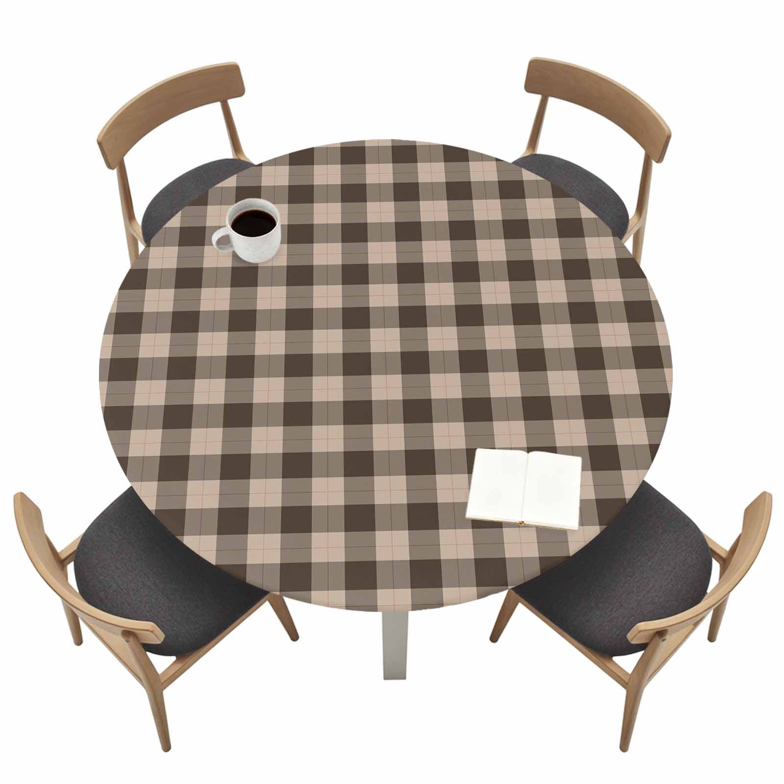 Brown Black Plaid Round Fitted Table Cover Country Rustic Farmhouse ...
