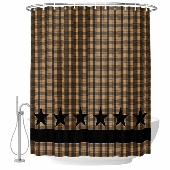 Brown Black Plaid Shower Curtain, Vintage Rustic Star Buffalo Check ...