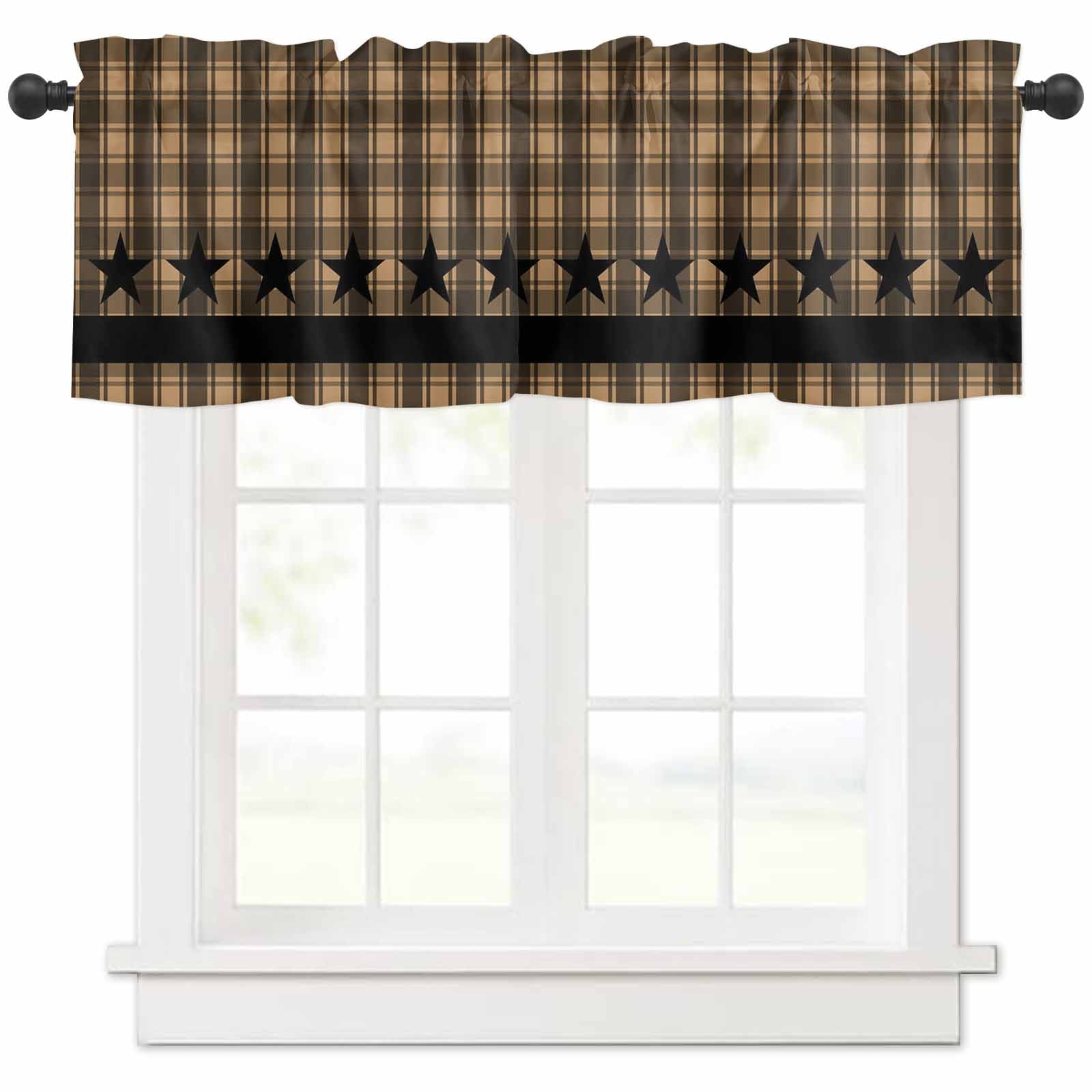 Brown Black Plaid Valances for Windows Farmhouse Kitchen Curtains ...