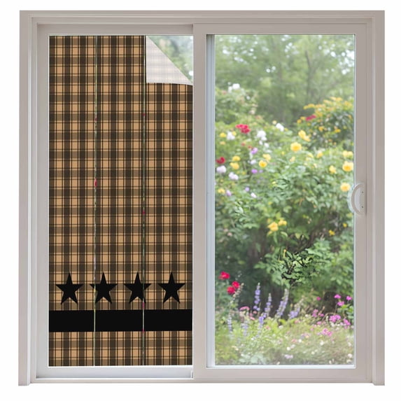 Brown Black Plaid Window Privacy Film, Vintage Rustic Star Buffalo ...