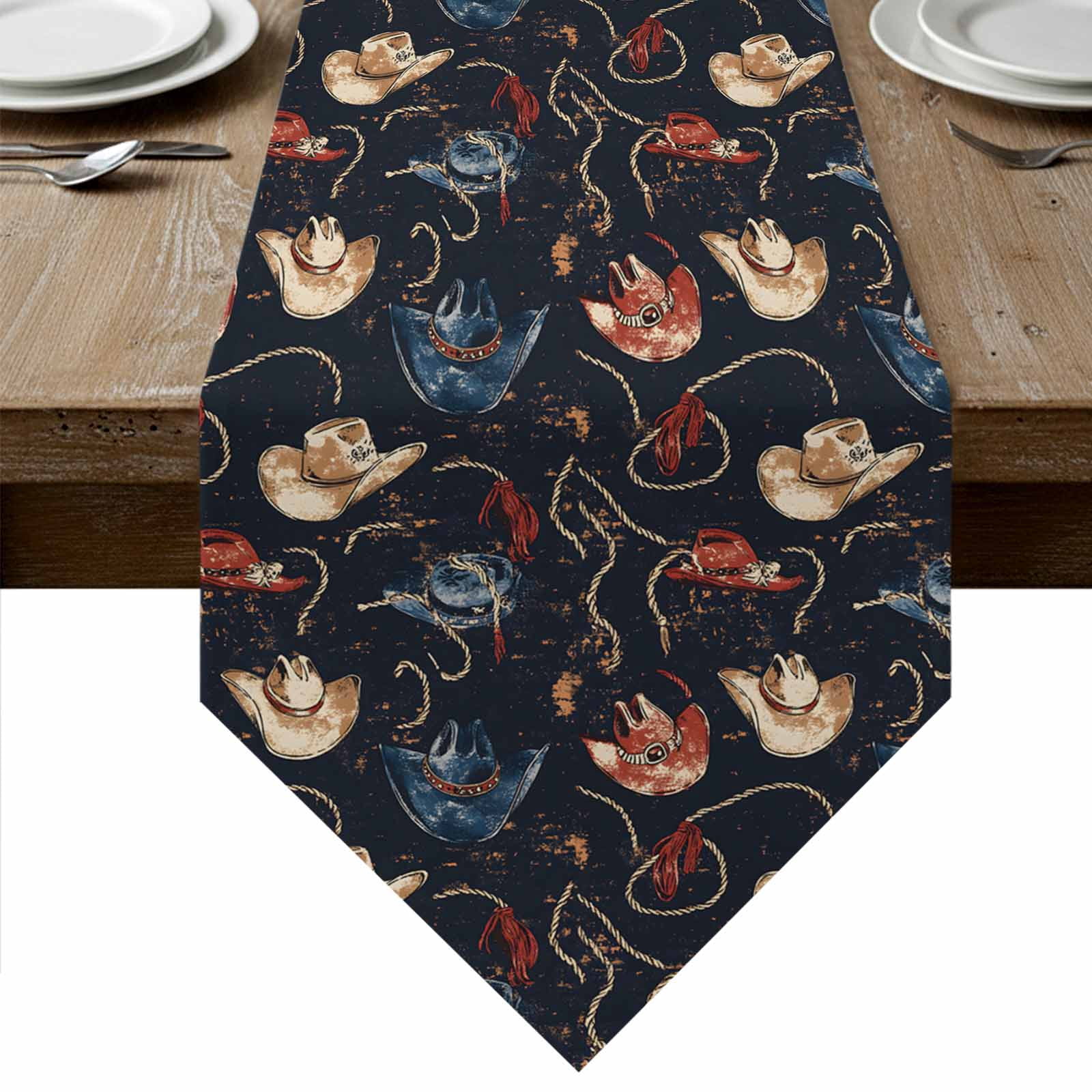 Brown Black Red Blue Cowboy Table Runner Linen Burlap Table Runner 36 ...