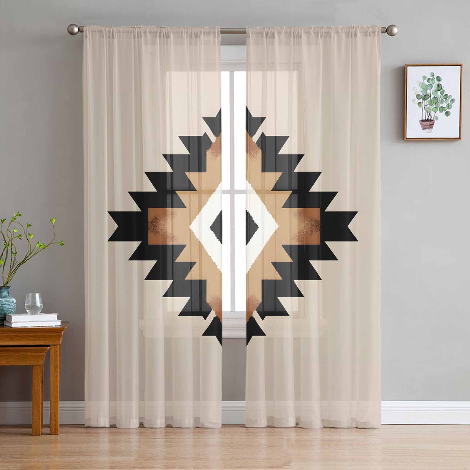 Brown Black Southwestern Sheer Curtains 72 Inch Length 2 Panels Set for ...