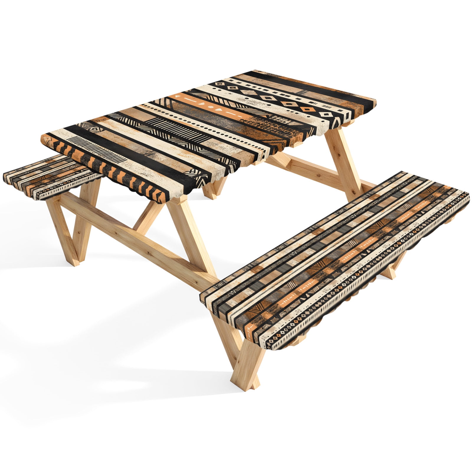 Brown Black Striped Picnic Table Cover with Bench Covers Vintage ...