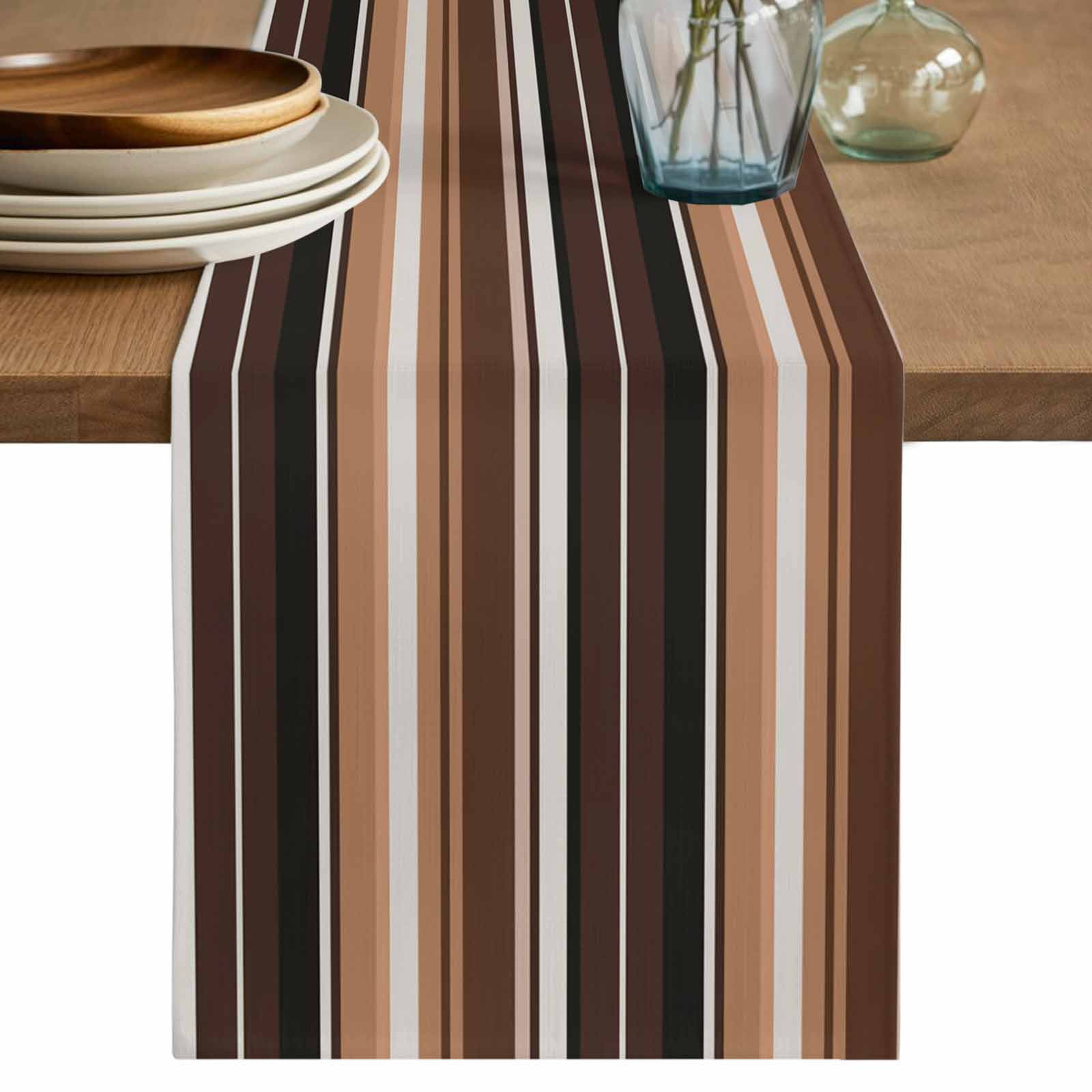 Brown Black Stripes Table Runner 90 Inches, Farmhouse Vintage Abstract ...