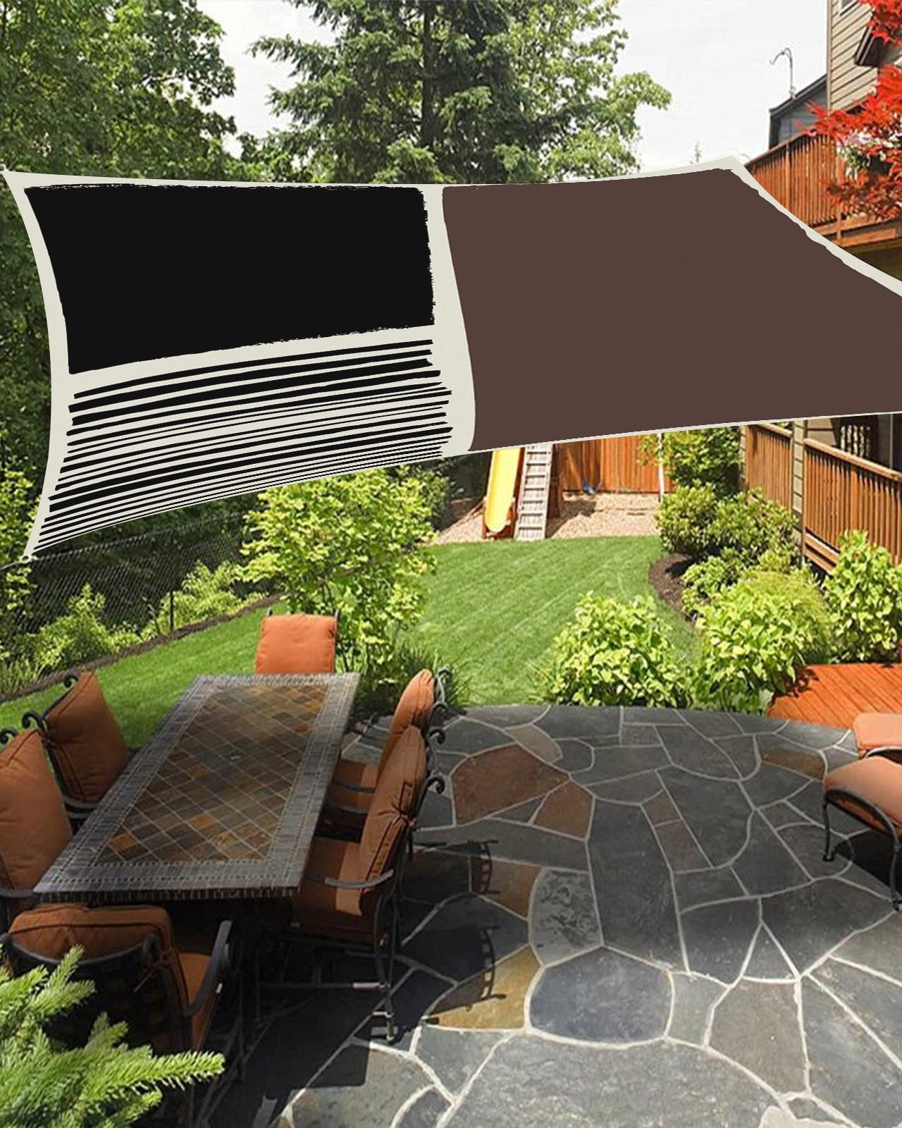Brown Black Sun Shade Sail 8'X10' Vintage Japanese Style Striped Black ...