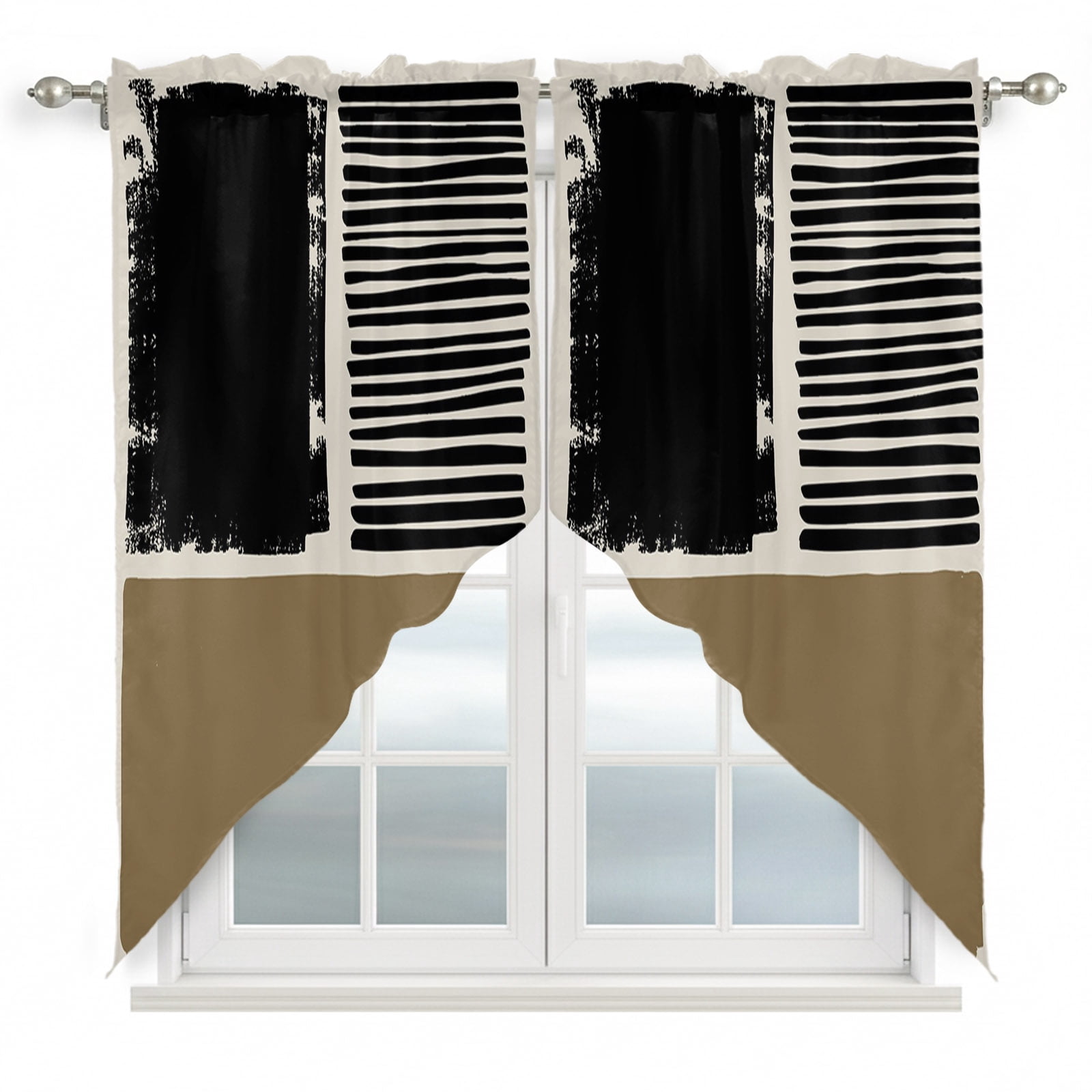 Brown Black Swag Curtain Valance for Window 2 Panels Japanese Style ...