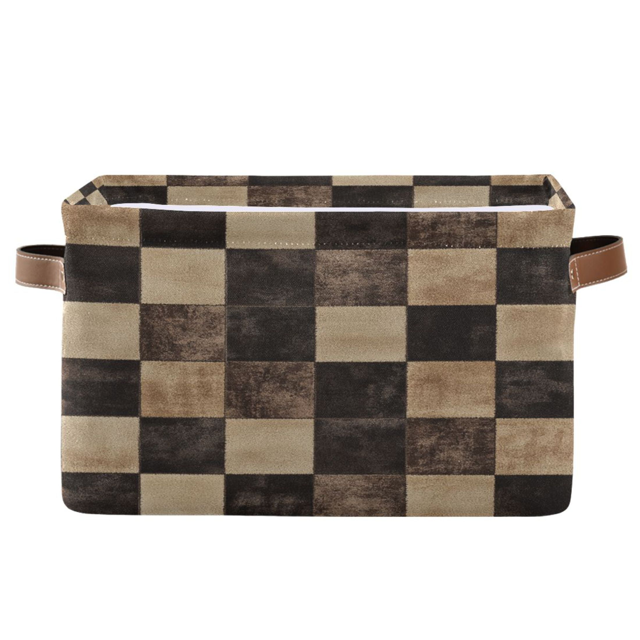 Brown and Black Tartan Foldable Storage Basket,Canvas Fabric Foldable ...