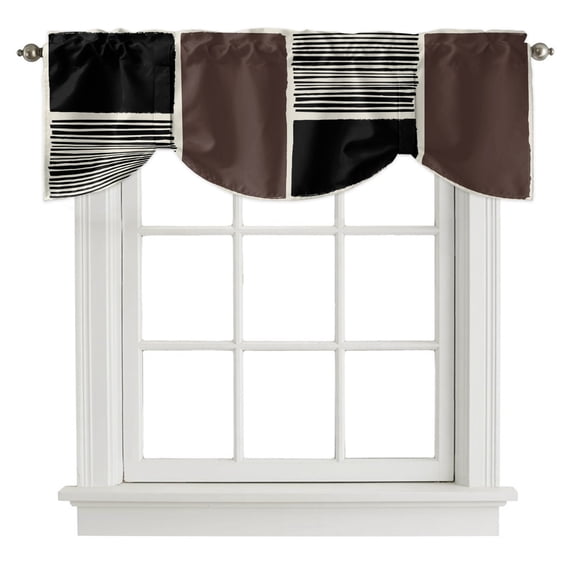 Brown Black Tie Up Valance Curtains Vintage Japanese Style Striped ...