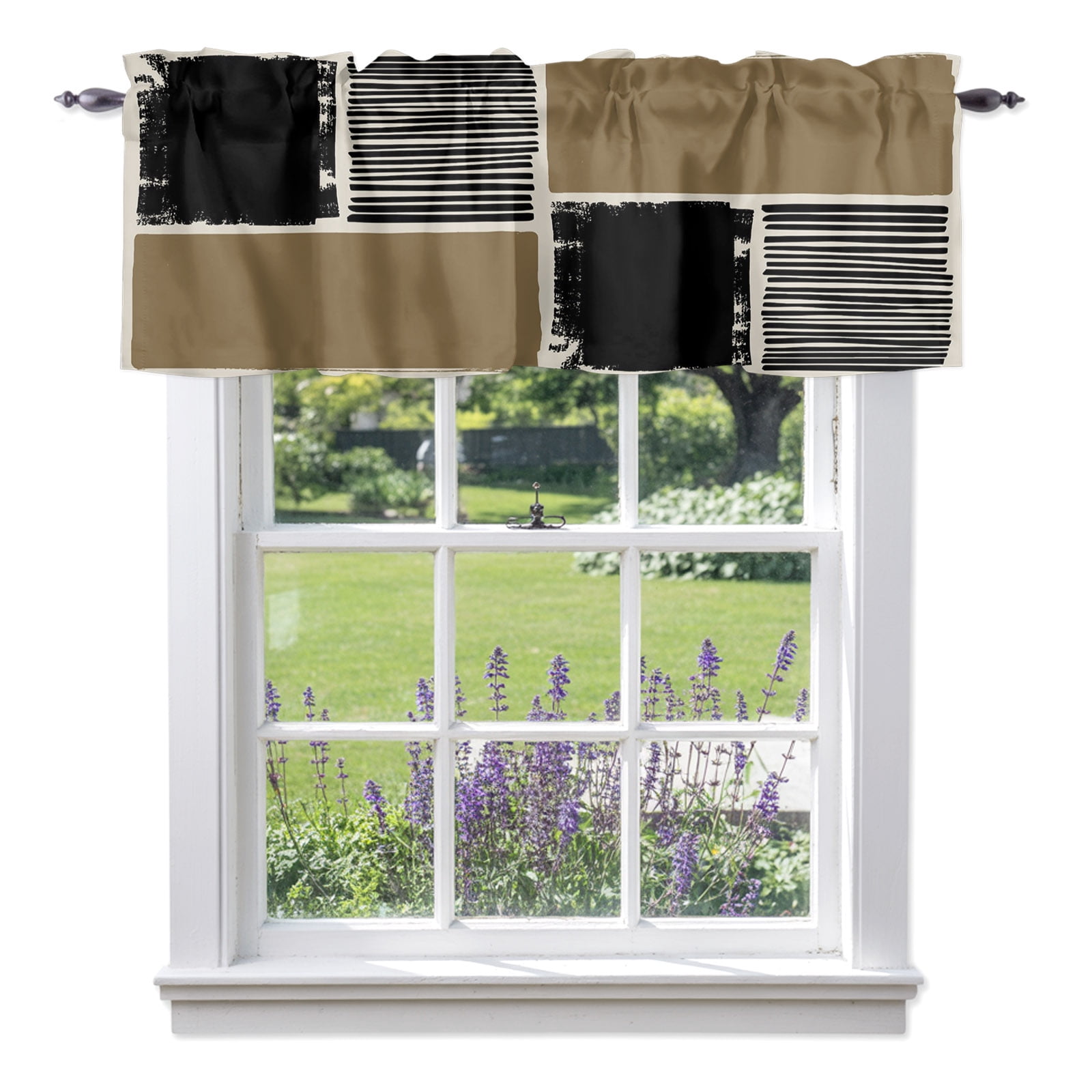 Brown Black Valances for Windows Japanese Style Striped Black Line Art ...