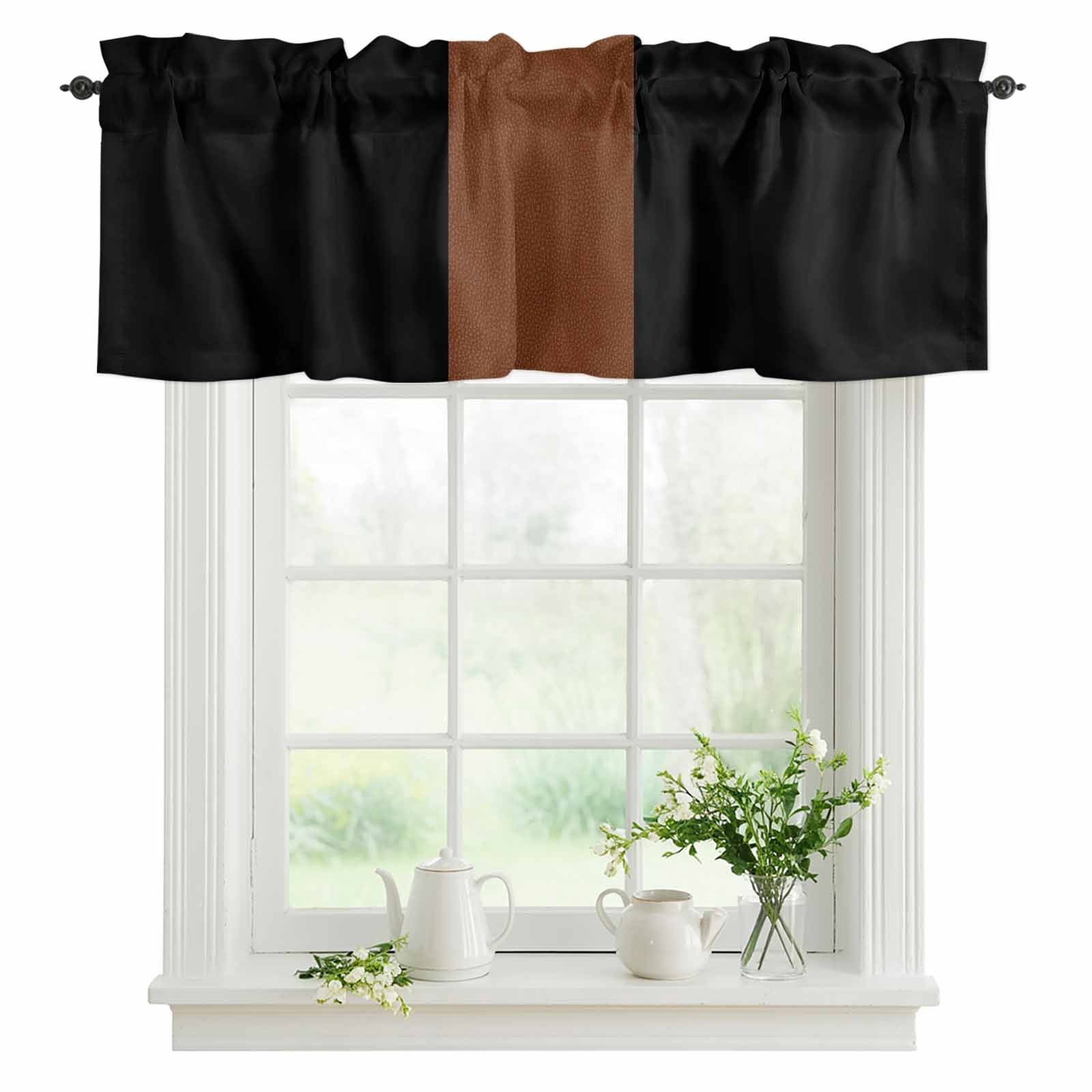 Brown Black Valances for Windows, Rod Pocket Kitchen Valance Curtains ...