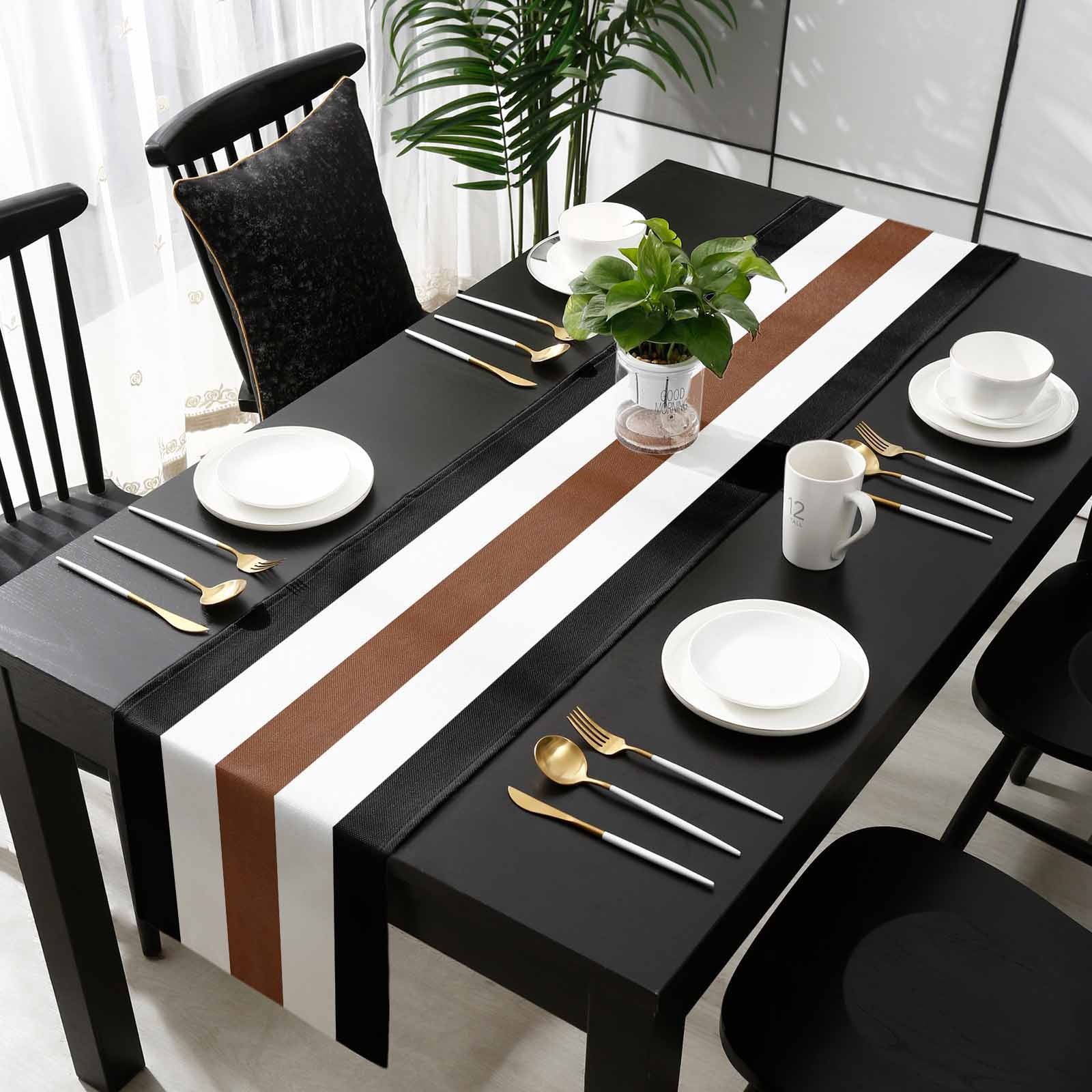 Brown Black White Boho Cotton Linen Small Table Runner 13 x 48 inch ...