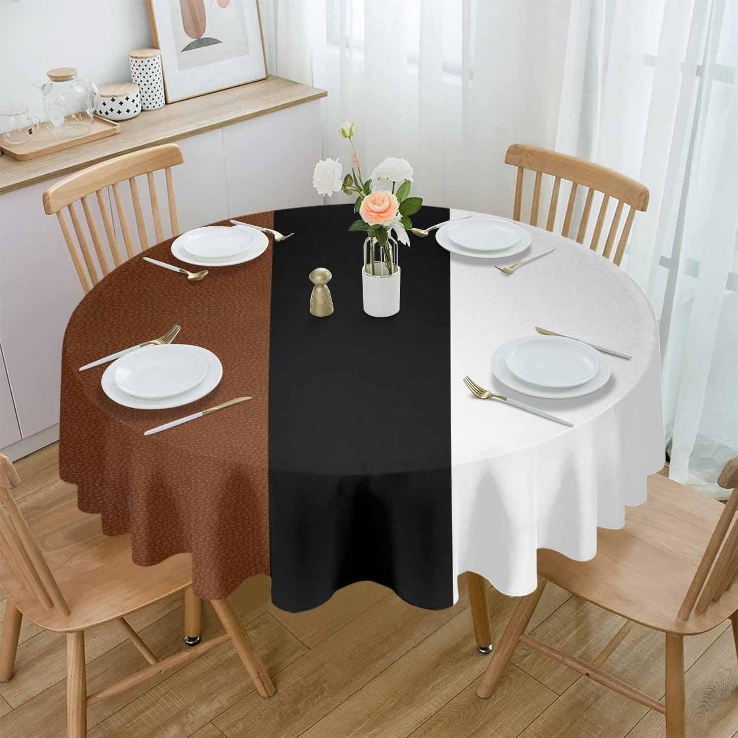 Brown Black White Boho Round Tablecloth 60 Inch - Waterproof Fabric ...