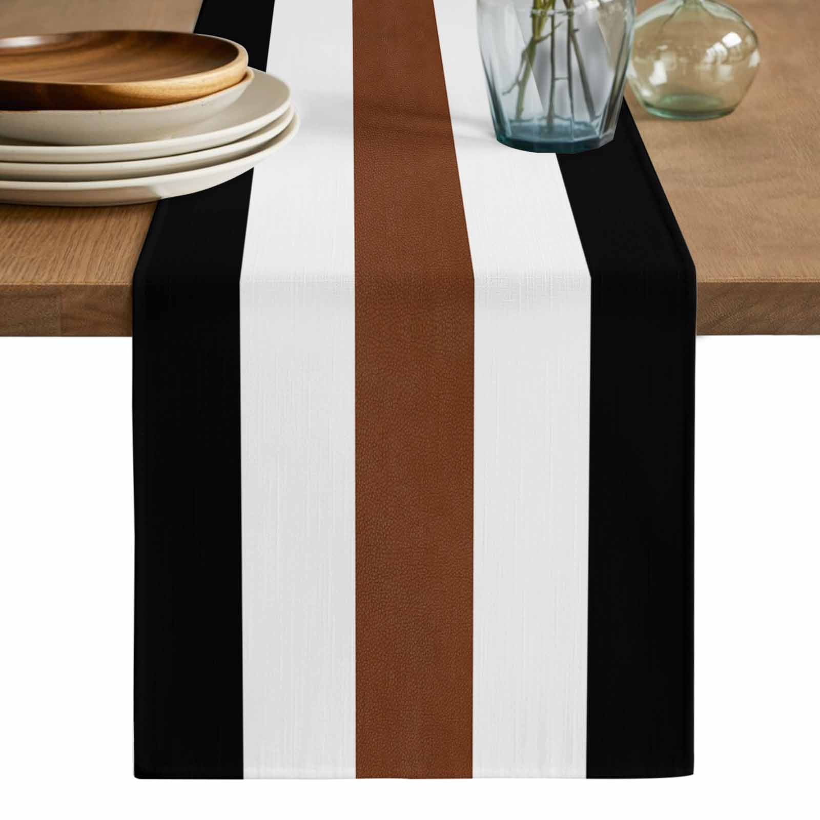 Brown Black White Boho Table Runner, Contemporary Modern Art Washable ...