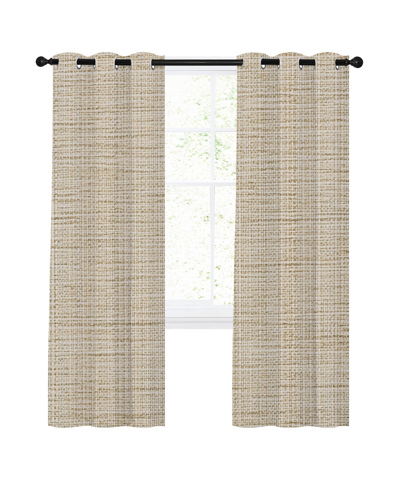 Brown Blackout Curtains 2 Panels, Linen Texture Modern Abstract Country ...