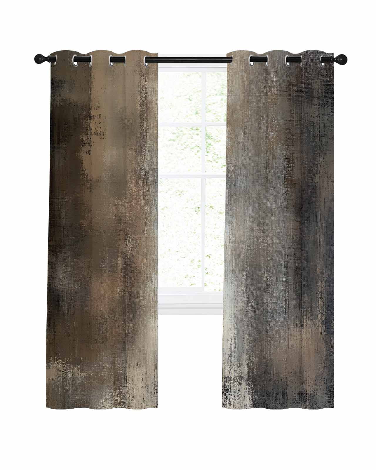 Brown Blackout Curtains 63 Inches Long for Bedroom, Abstract Art Modern ...
