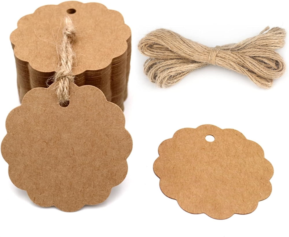 Brown Blank Price Tags with String,Round Scalloped Thank You Tags,Paper ...